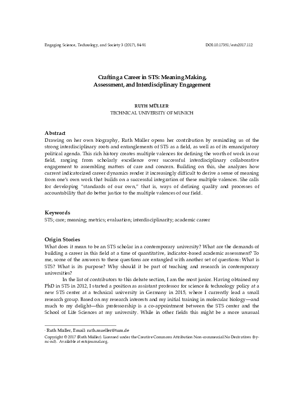 (PDF) Crafting a Career in STS: Meaning Making, Assessment and ...