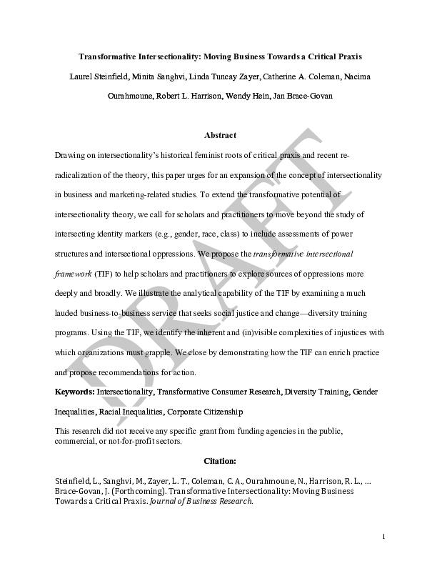 (PDF) Transformative Intersectionality: Moving Business Towards a ...