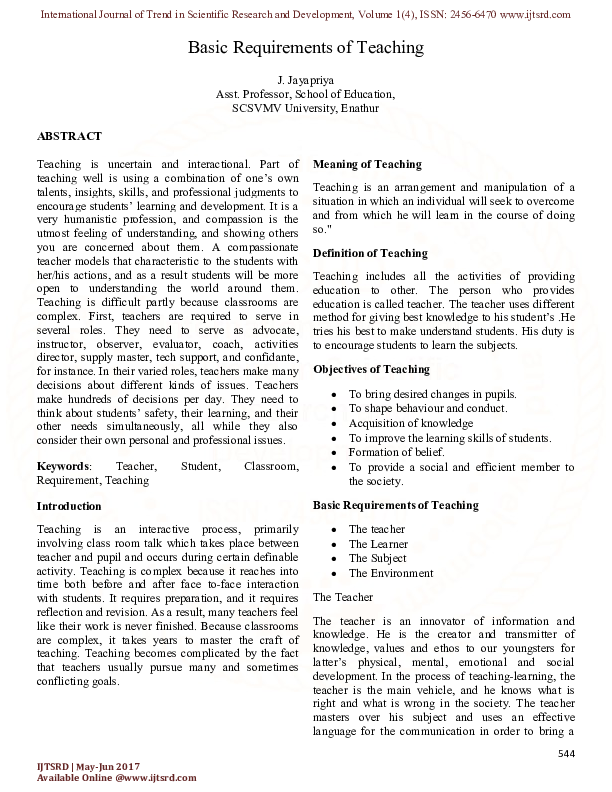 (PDF) Basic Requirements of Teaching