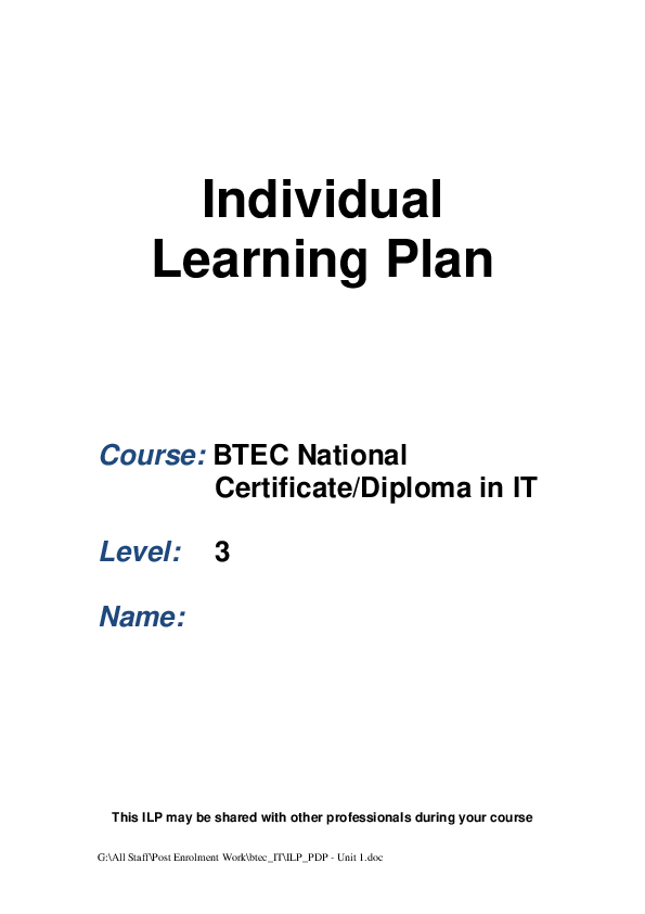 (PDF) Individual Learning Plan