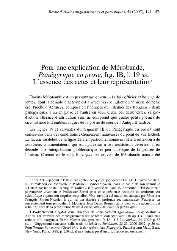 (PDF) Pour une explication de Mérobaude, Panégyrique en prose, frg. IB ...