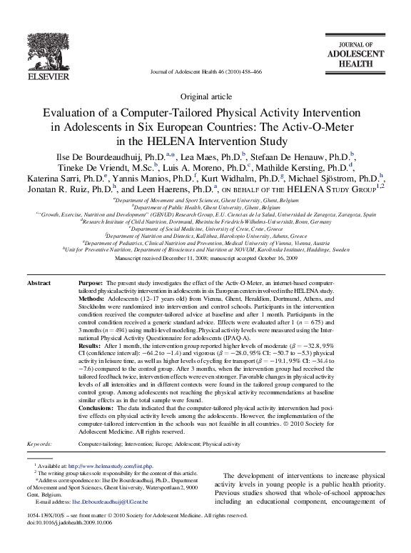 Pdf Evaluation Of A Computer Tailored Physical Activity Intervention