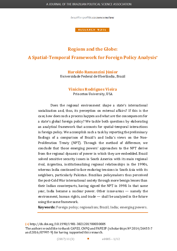 Pdf Regions And The Globe A Spatial Temporal Framework For Foreign Policy Analysis