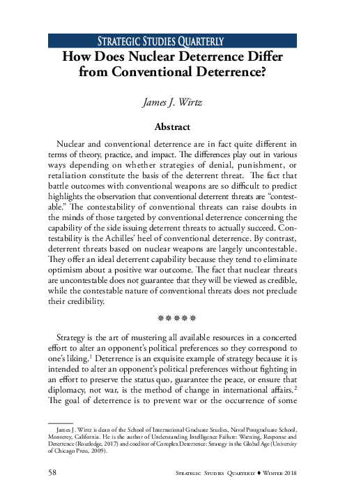 (PDF) How Does Nuclear Deterrence Differ from Conventional Deterrence