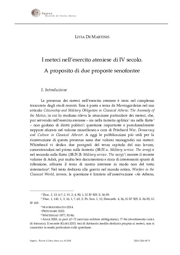 (PDF) I meteci nell'esercito ateniese di IV secolo. A proposito di due ...