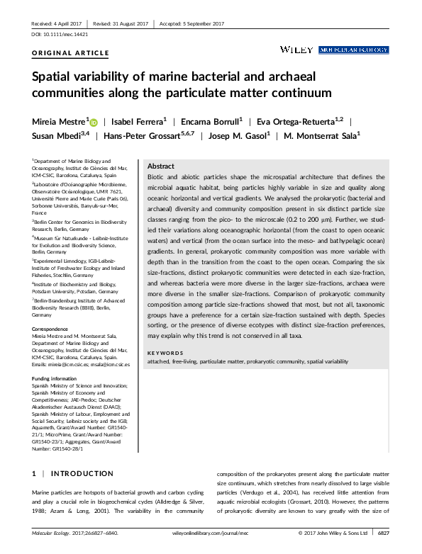 (PDF) Spatial variability of marine bacterial and archaeal communities along the particulate ...