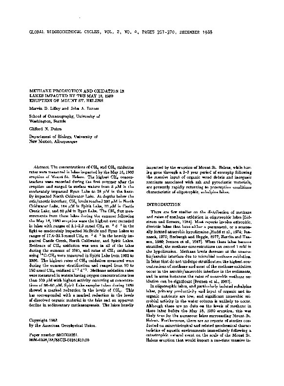 (PDF) Methane production and oxidation in lakes impacted by the May 18 ...