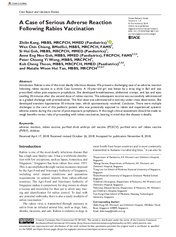 (PDF) A case of serious adverse reaction following rabies vaccination