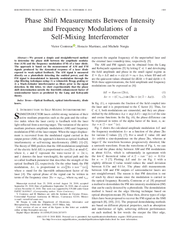 Pdf Phase Shift Measurements Between Intensity And Frequency