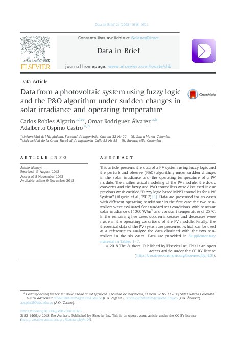 Pdf Data From A Photovoltaic System Using Fuzzy Logic And The Pando
