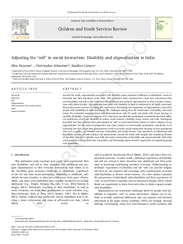 (PDF) Adjusting the " self " in social interaction: Disability and ...