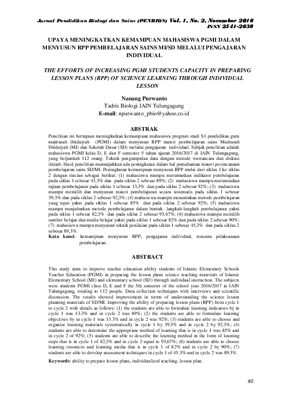 (PDF) Upaya Meningkatkan Kemampuan Mahasiswa PGMI Dalam Menyusun RPP Pembelajaran Sains MI/SD ...