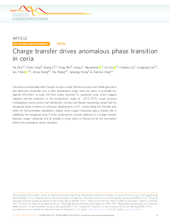 (PDF) Charge transfer drives anomalous phase transition in ceria