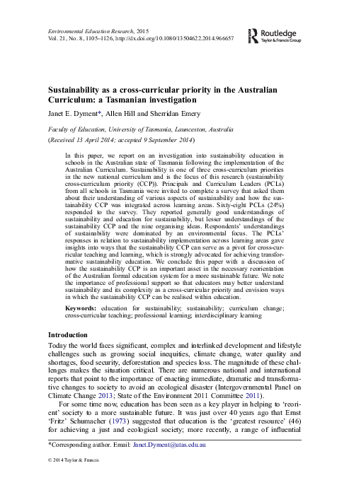 (PDF) Sustainability as a cross-curricular priority in the Australian ...