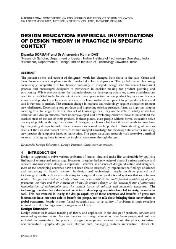 (PDF) DESIGN EDUCATION: EMPIRICAL INVESTIGATIONS OF DESIGN THEORY IN ...