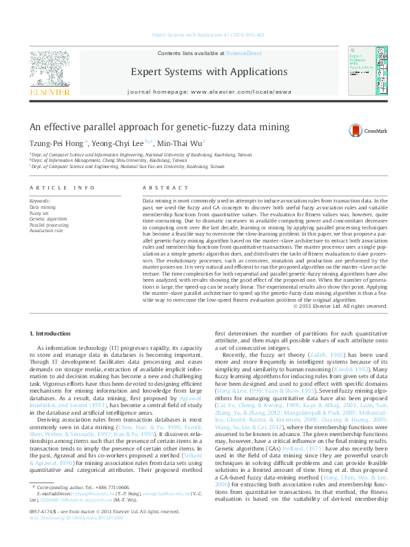 Pdf An Effective Parallel Approach For Genetic Fuzzy Data Mining