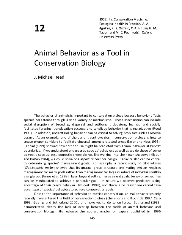 (PDF) Animal Behavior as a Tool in Conservation Biology