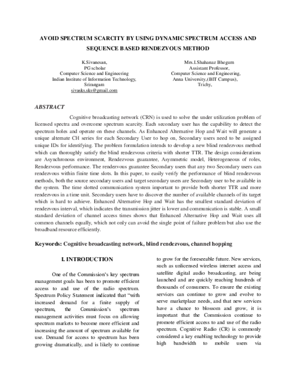 (DOC) Dynamic Spectrum Access for Cognitive Networks