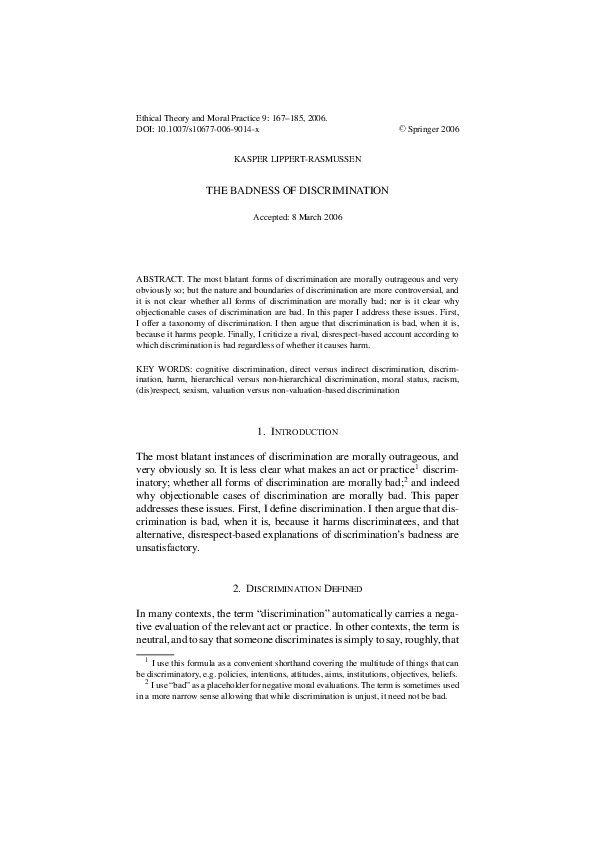 (PDF) Discrimination: Morality, Harm, and Taxonomy Analysis