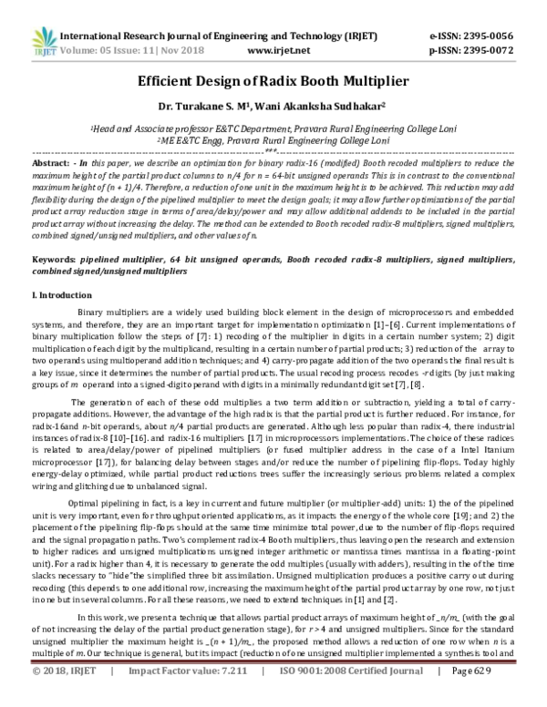 Pdf Irjet Efficient Design Of Radix Booth Multiplier