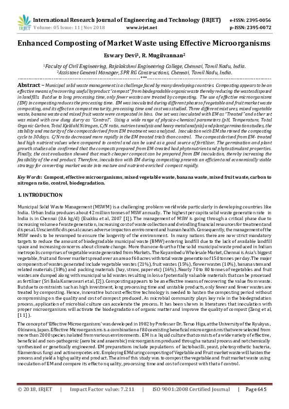 (PDF) IRJET- Enhanced Composting of Market Waste using Effective Microorganisms