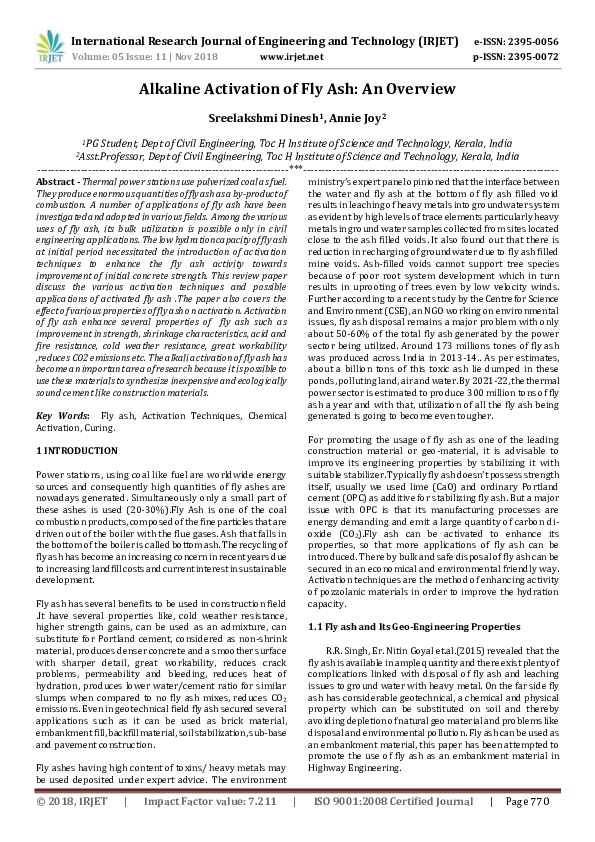 (PDF) IRJET- Alkaline Activation of Fly Ash: An Overview