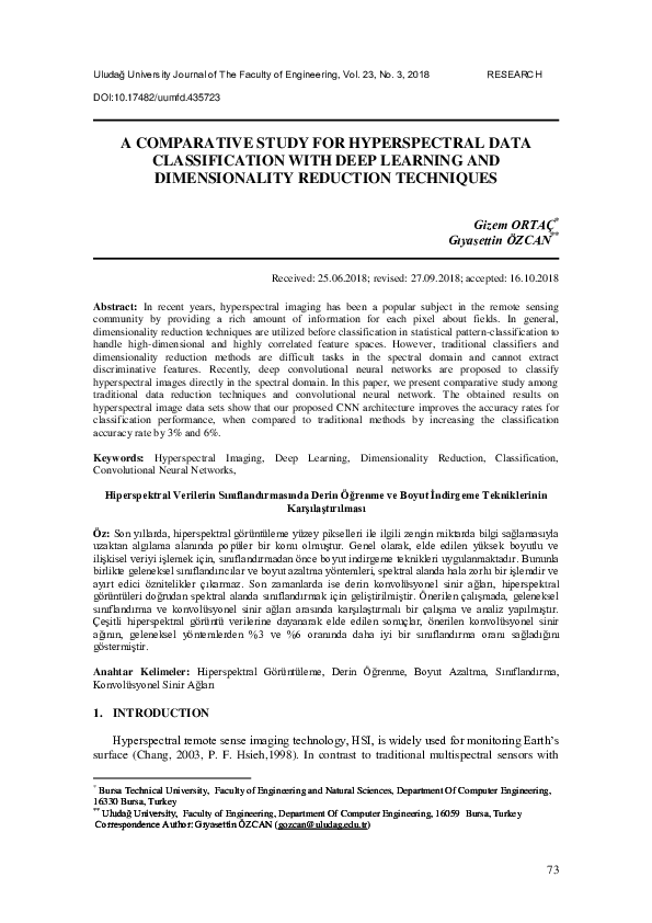 (PDF) A COMPARATIVE STUDY FOR HYPERSPECTRAL DATA CLASSIFICATION WITH DEEP LEARNING AND ...