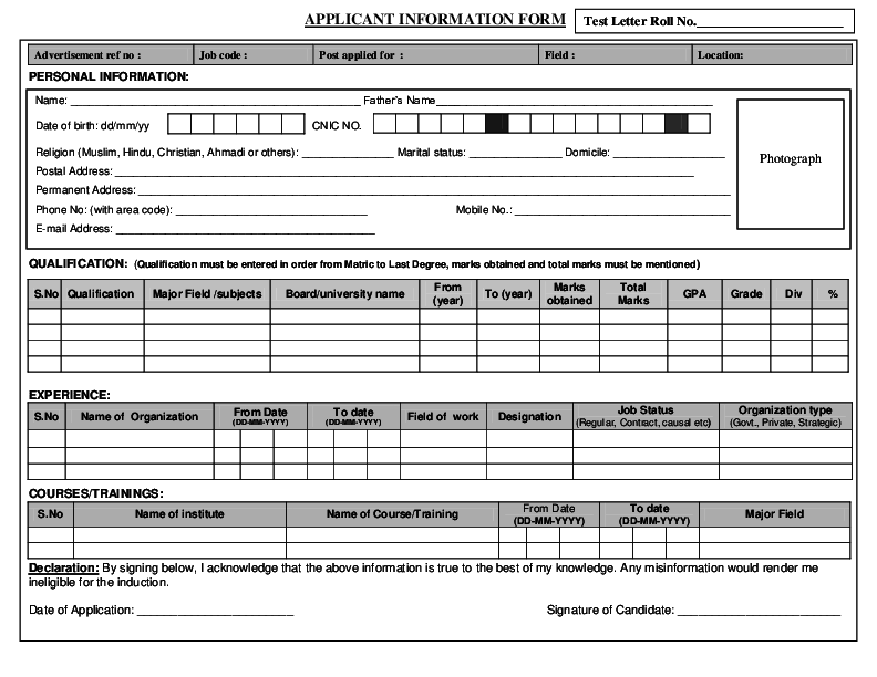 (PDF) APPLICANT INFORMATION FORM | Umair Arshad - Academia.edu