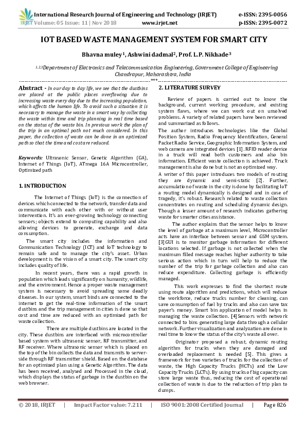 (PDF) IRJET- IOT BASED WASTE MANAGEMENT SYSTEM FOR SMART CITY