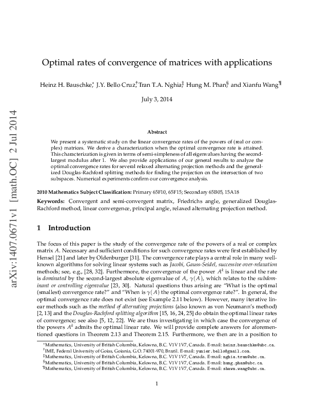 (PDF) Optimal Convergence Rates of Matrix Powers