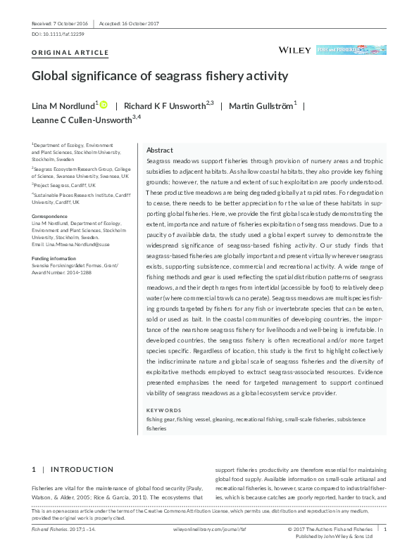 (PDF) Global significance of seagrass fishery activity