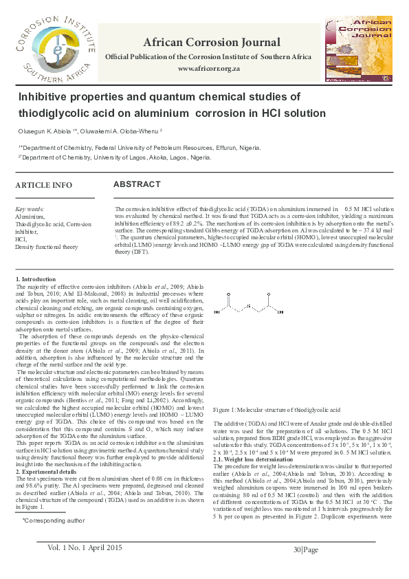 (PDF) Inhibitive properties and quantum chemical studies of ...