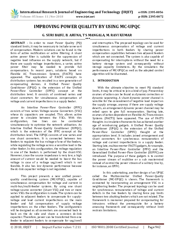 (PDF) IRJET- IMPROVING POWER QUALITY BY USING MC-UPQC
