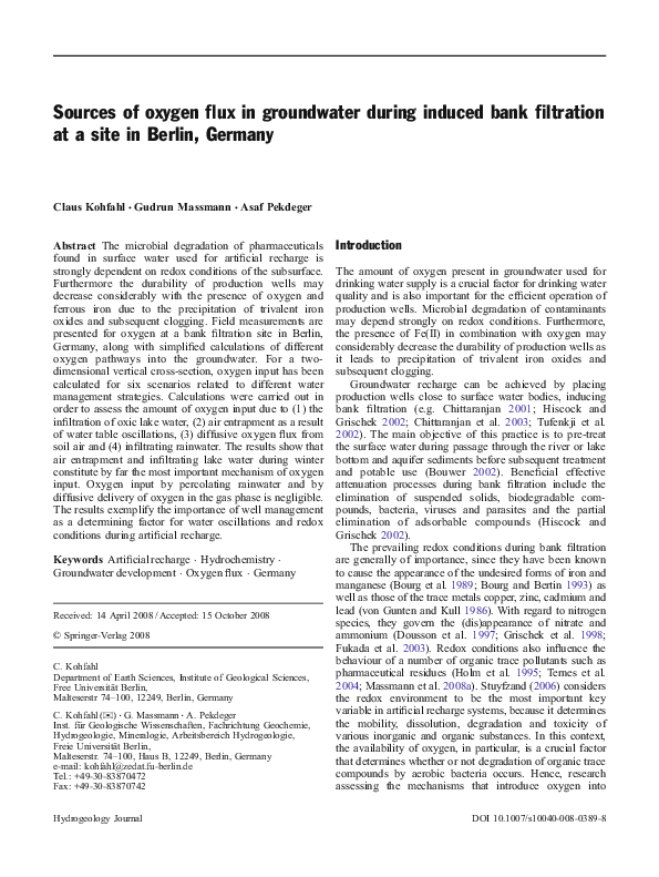 (PDF) Sources of oxygen flux in groundwater during induced bank ...