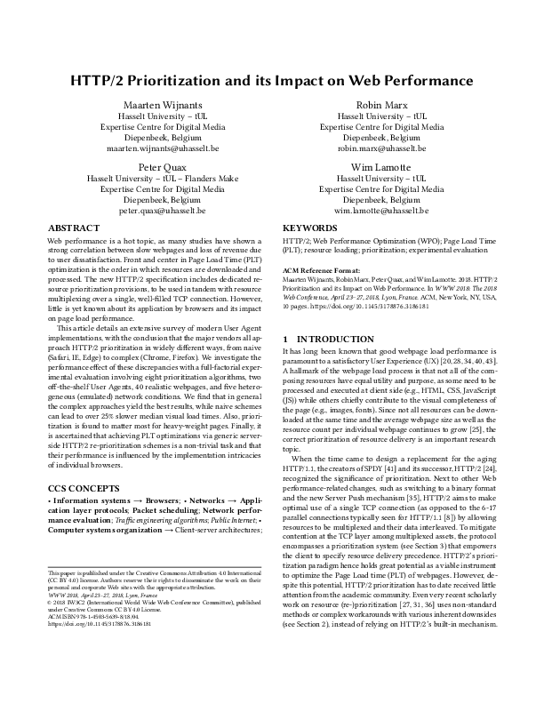 (PDF) HTTP/2 Prioritization and its Impact on Web Performance