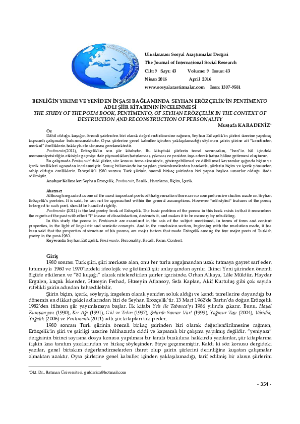 (PDF) Benliğin Yıkımı ve Yeniden İnşası Bağlamında Seyhan Erözçelik’in ...
