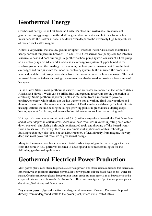 (DOC) Geothermal Energy