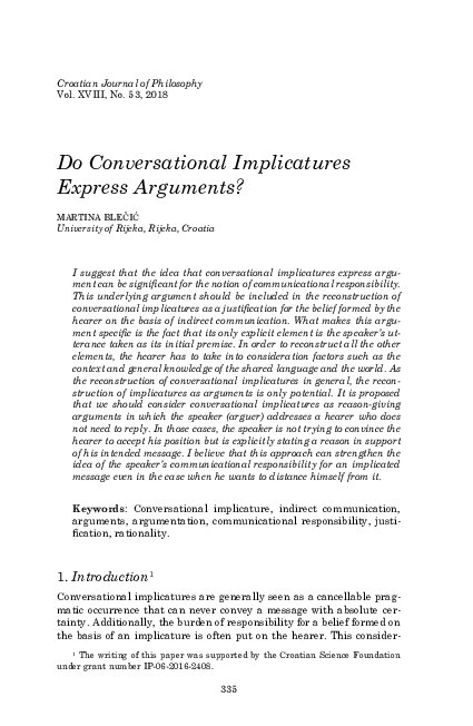 (PDF) Do Conversational Implicatures Express Arguments?