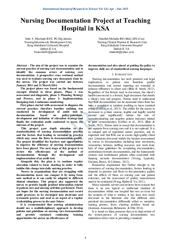 (PDF) Nursing Documentation Project at Teaching Hospital in KSA