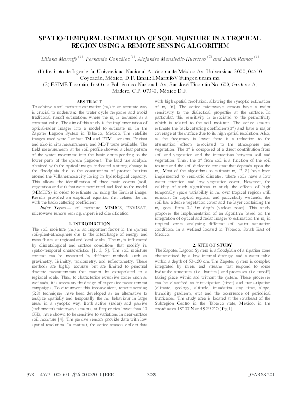 (PDF) Spatio-temporal estimation of soil moisture in a tropical region using a remote sensing ...