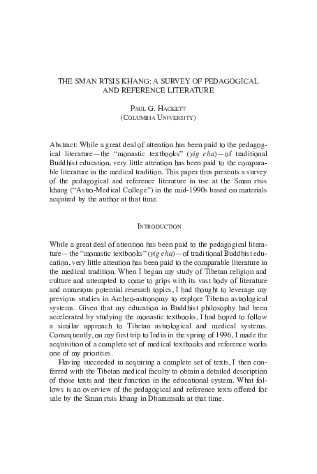 (PDF) "The Sman rtsis khang: A Survey of Pedagogical and Reference ...