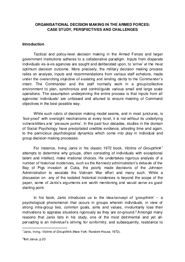 (PDF) ORGANISATIONAL DECISION MAKING IN THE ARMED FORCES: CASE STUDY ...