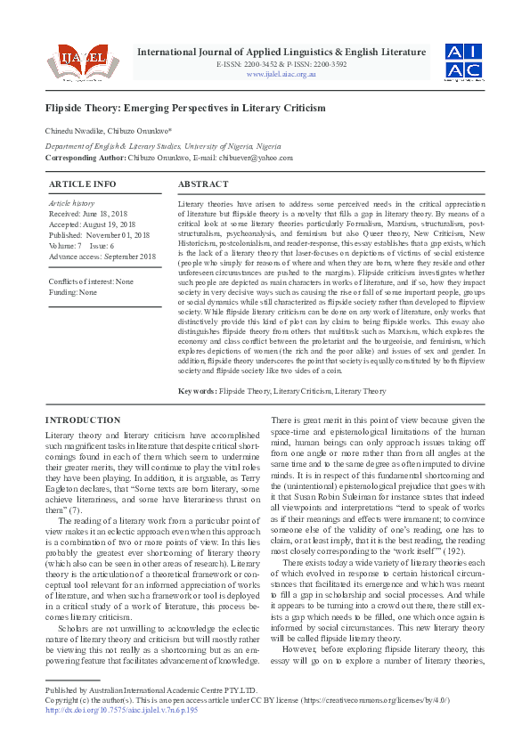 (PDF) Flipside Theory: Emerging Perspectives in Literary Criticism