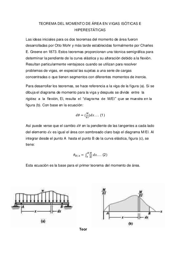(DOC) TEOREMA DEL MOMENTO DE AREA EN VIGAS ISOTICAS E HIPERESTATICAS