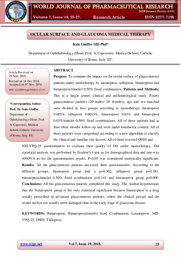 (PDF) OCULAR SURFACE AND GLAUCOMA MEDICAL THERAPY