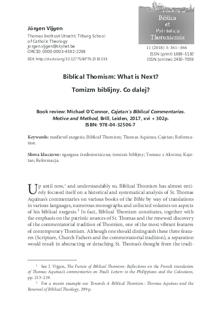 (PDF) Biblical Thomism: What is next?