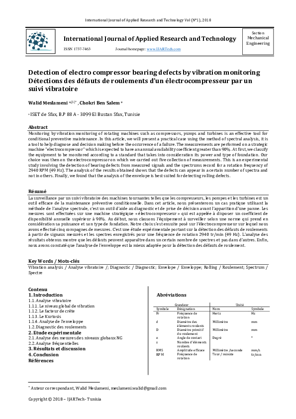 (PDF) Detection of electro compressor bearing defects by vibration ...