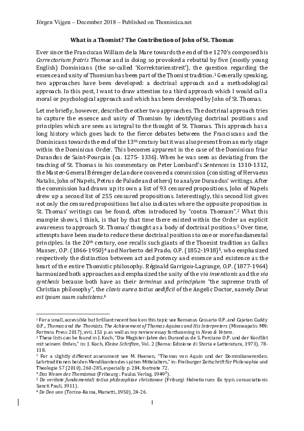 (PDF) What is a Thomist? The Contribution of John of St. Thomas