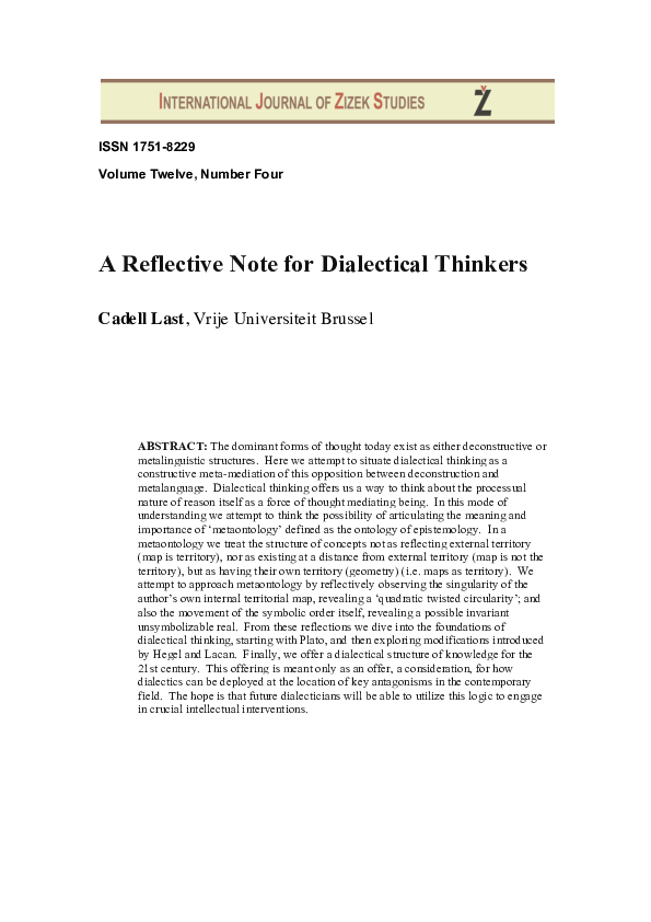 (PDF) A Reflective Note for Dialectical Thinkers