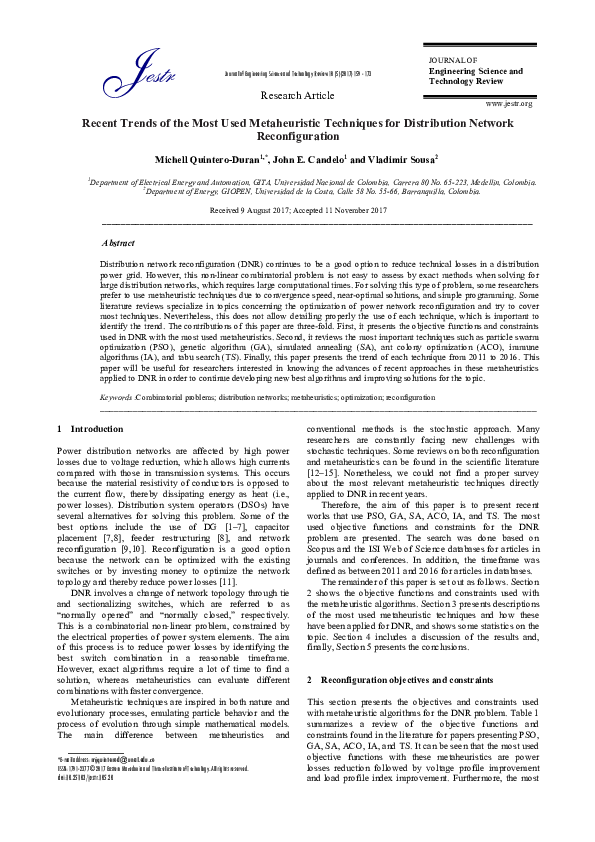 (PDF) Recent Trends of the Most Used Metaheuristic Techniques for Distribution Network ...